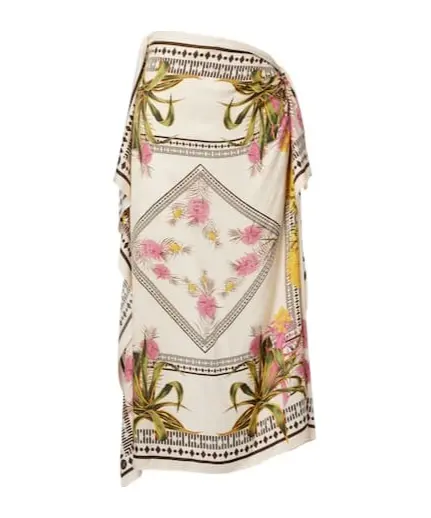 Blumarine Asymmetric Draped Printed Twill Midi Skirt - Multicolor