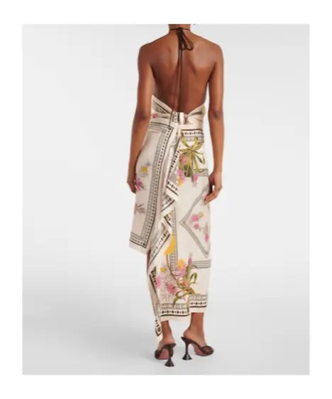 Blumarine Asymmetric Draped Printed Twill Midi Skirt