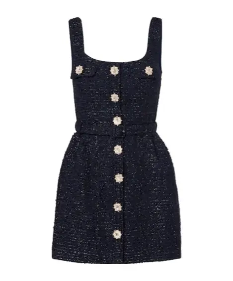 SELF-PORTRAIT Tie-waist Tweed Mini Dress - Black