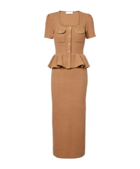 SELF-PORTRAIT Peplum Waffle-knit Midi Dress