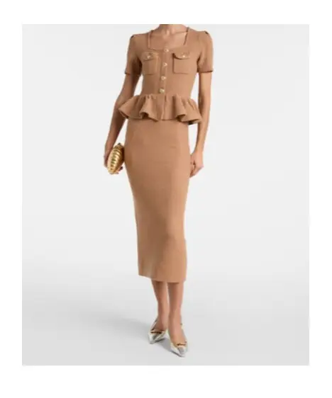 SELF-PORTRAIT Peplum Waffle-knit Midi Dress