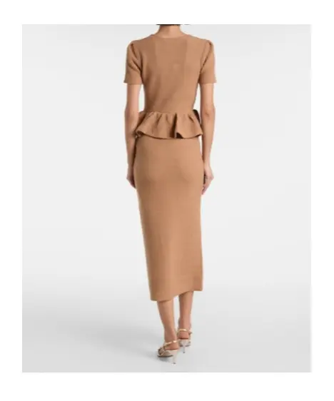 SELF-PORTRAIT Peplum Waffle-knit Midi Dress