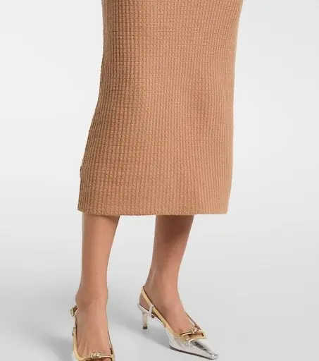 SELF-PORTRAIT Peplum Waffle-knit Midi Dress