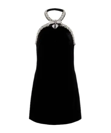 SELF-PORTRAIT Crystal-embellished Velvet Minidress - Black