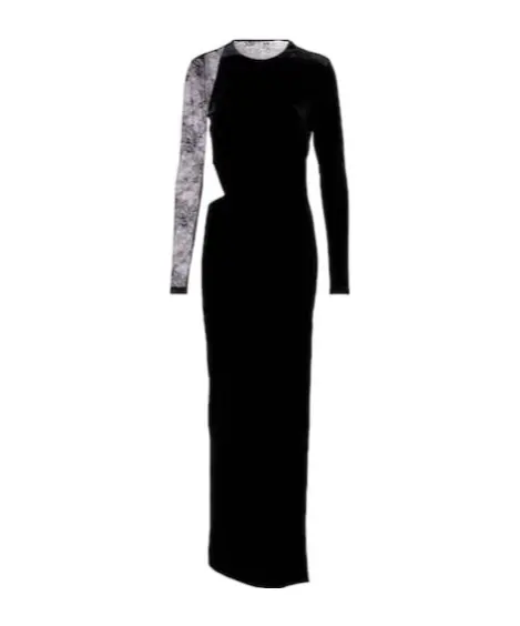 SELF-PORTRAIT Cutout Lace-trimmed Velvet Maxi Dress - Black