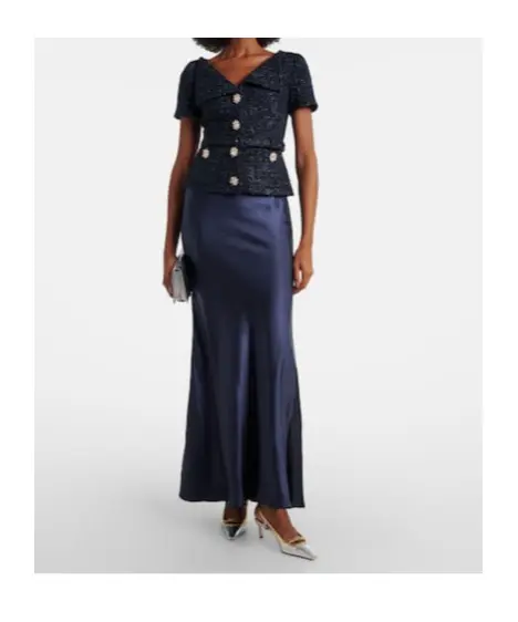 SELF-PORTRAIT Embellished Tweed Satin Maxi Dress