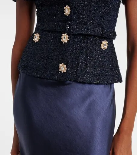 SELF-PORTRAIT Embellished Tweed Satin Maxi Dress