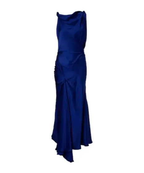 Victoria Beckham Draped Asymmetric Satin Midi Dress - Blue