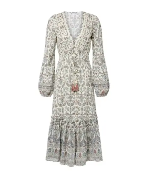 Veronica Beard Vani Paisley Ruffled Midi Dress - Gray
