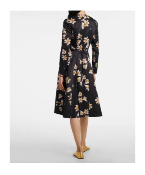 EMILIA WICKSTEAD Floral Duchess Satin Midi Dress - Black