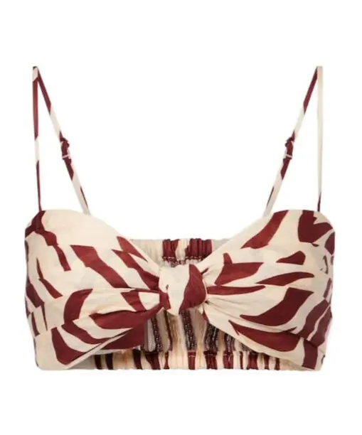 Johanna Ortiz Pleated Printed Linen Bra Top - Nude