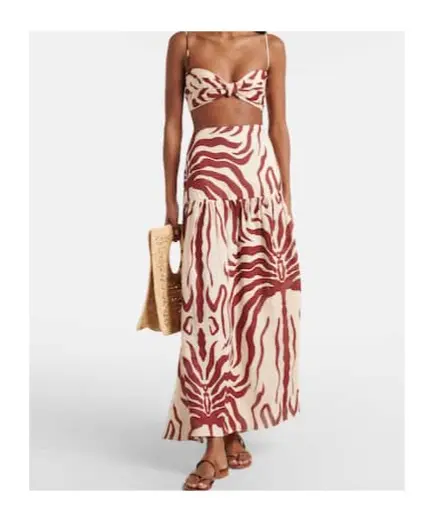 Johanna Ortiz Pleated Printed Linen Bra Top