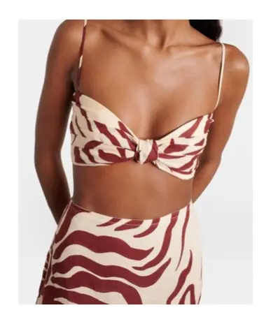Johanna Ortiz Pleated Printed Linen Bra Top