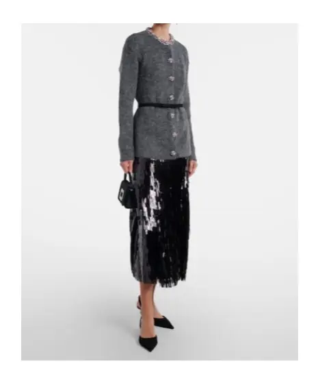 SELF-PORTRAIT Sequined High-rise Midi Skirt