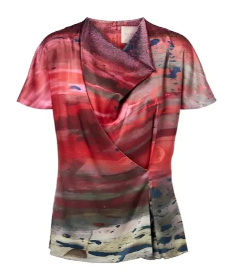 ROKSANDA Printed Draped Silk Satin Top