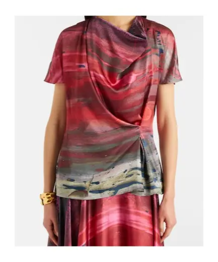 ROKSANDA Printed Draped Silk Satin Top
