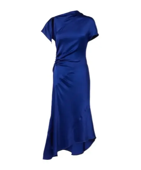 Victoria Beckham Asymmetric Gathered Crêpe Satin Midi Dress - Blue
