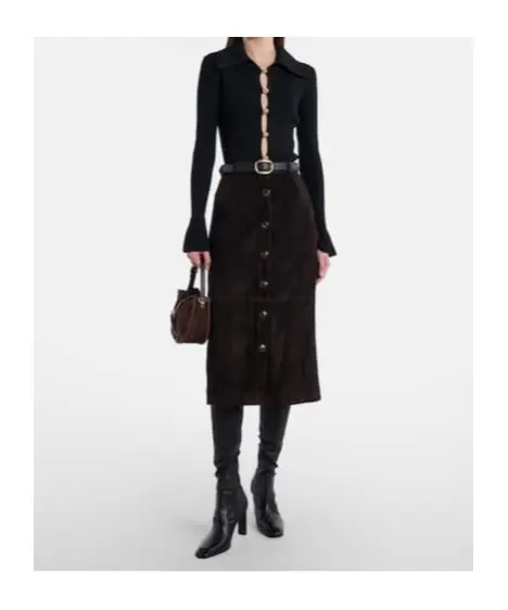 SELF-PORTRAIT Suede Midi Skirt
