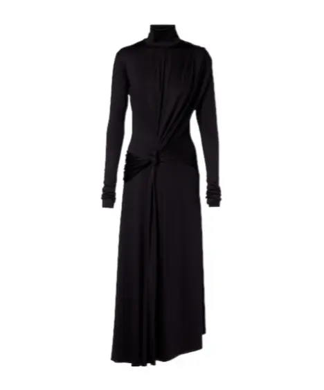Victoria Beckham Long Sleeve Turtleneck Knotted Midi Dress - Black