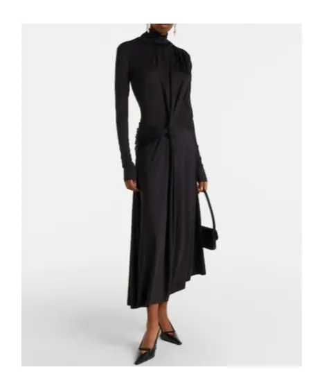 Victoria Beckham Long Sleeve Turtleneck Knotted Midi Dress