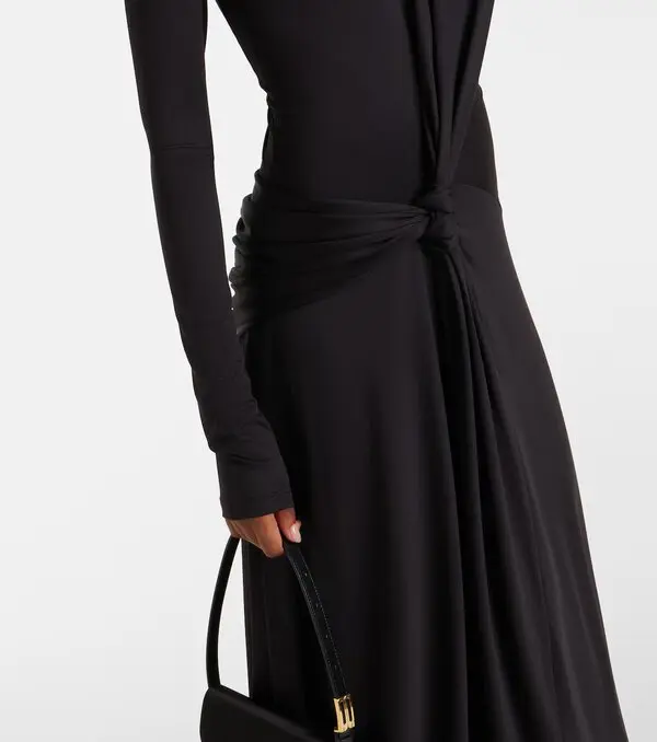 Victoria Beckham Long Sleeve Turtleneck Knotted Midi Dress