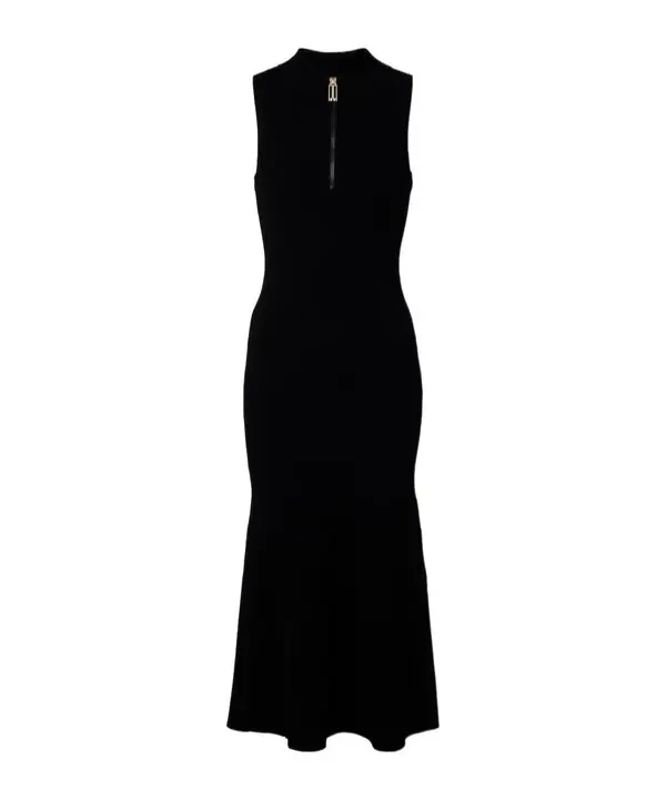 Victoria Beckham Sleeveless Ribbed-knit Midi Dress - Black