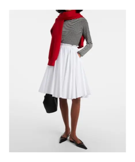 AMI Paris Corolla Gathered Cotton Midi Skirt