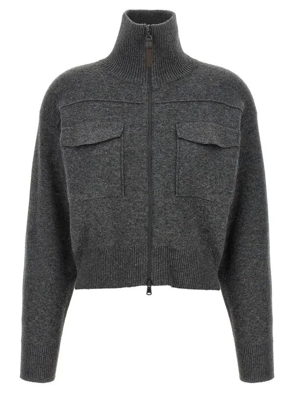 Brunello Cucinelli High Neck Cardigan - Black