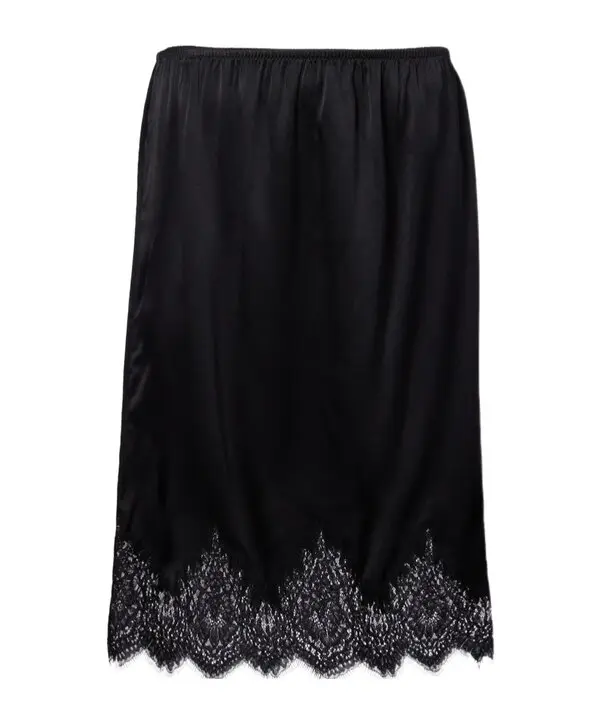 NILI LOTAN Thea Lace-trimmed Silk Midi Skirt - Black