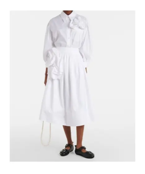 Simone Rocha Floral Appliqué Cotton Poplin Midi Skirt