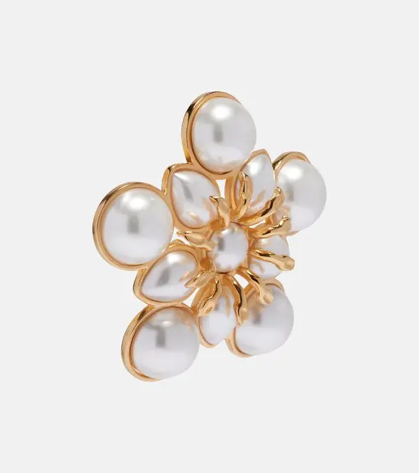Oscar De La Renta Faux Pearl Flower Clip-on Earrings