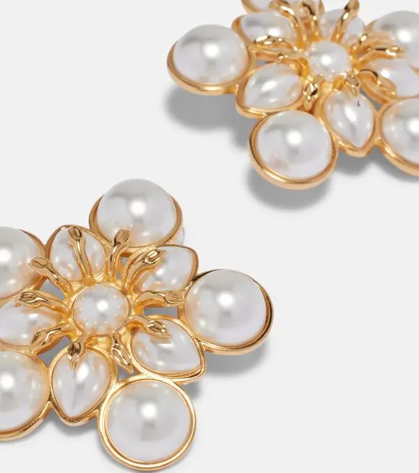 Oscar De La Renta Faux Pearl Flower Clip-on Earrings
