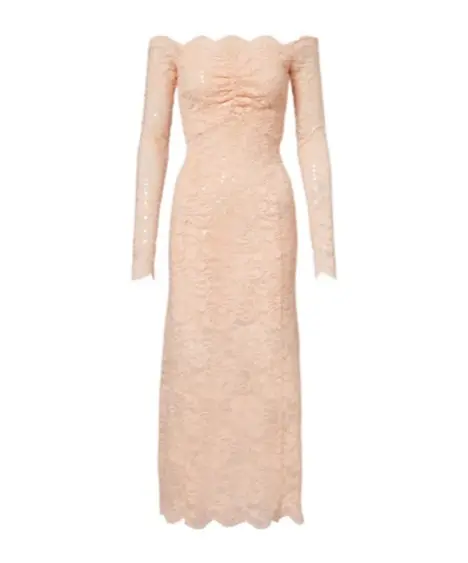 Rabanne Sequined Off-shoulder Lace Midi Dress - Nude