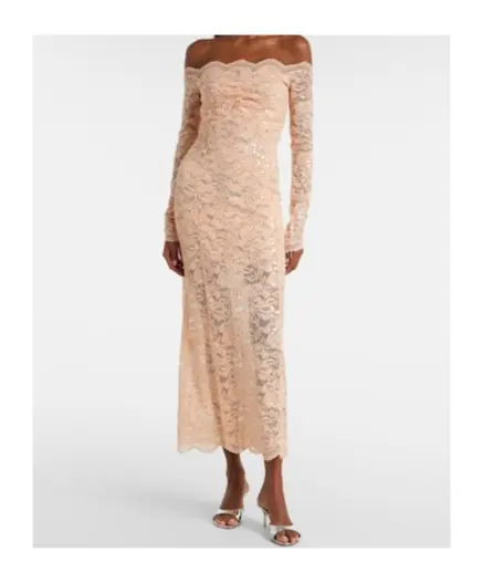 Rabanne Sequined Off-shoulder Lace Midi Dress