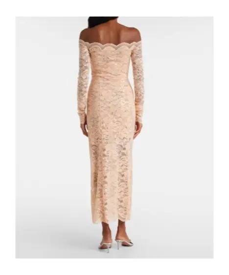 Rabanne Sequined Off-shoulder Lace Midi Dress