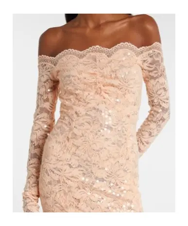 Rabanne Sequined Off-shoulder Lace Midi Dress