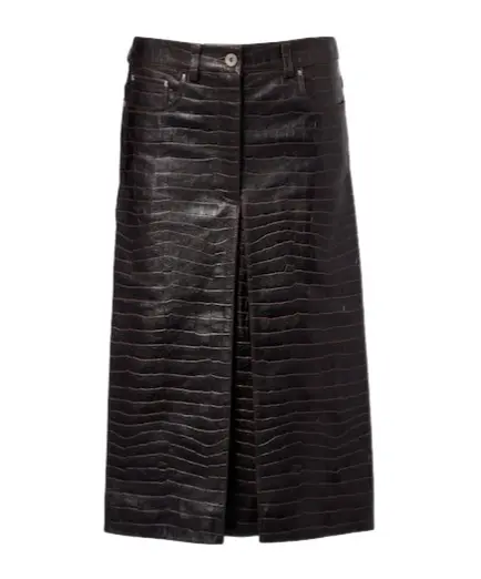 Rabanne Pleated Croc-effect Leather Midi Skirt