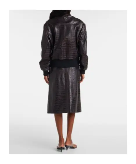 Rabanne Pleated Croc-effect Leather Midi Skirt