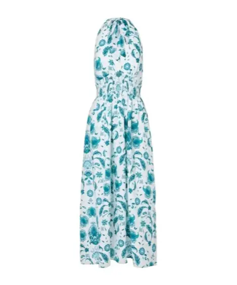 Heidi Klein Kos Paisley Shirred Linen Maxi Dress - Blue