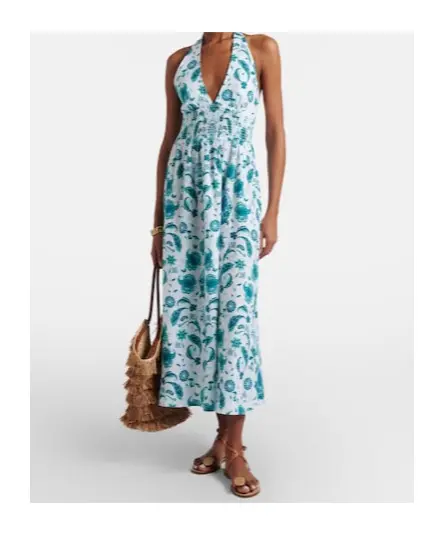 Heidi Klein Kos Paisley Shirred Linen Maxi Dress