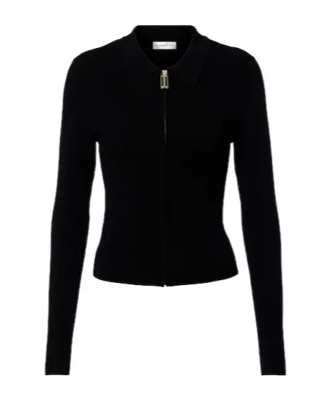 Victoria Beckham Ribbed-knit Zip-up Top - Black