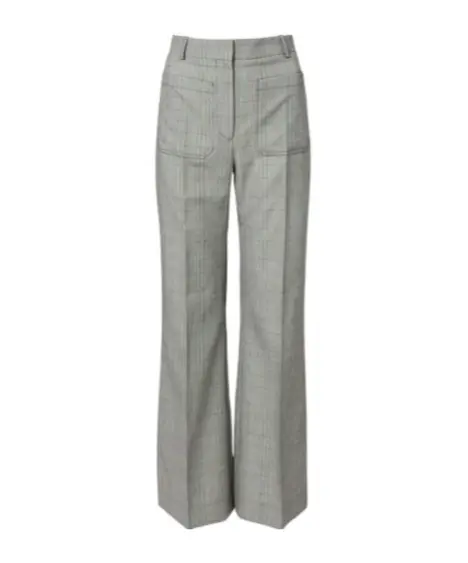 Victoria Beckham Checked Virgin Wool Straight Pants