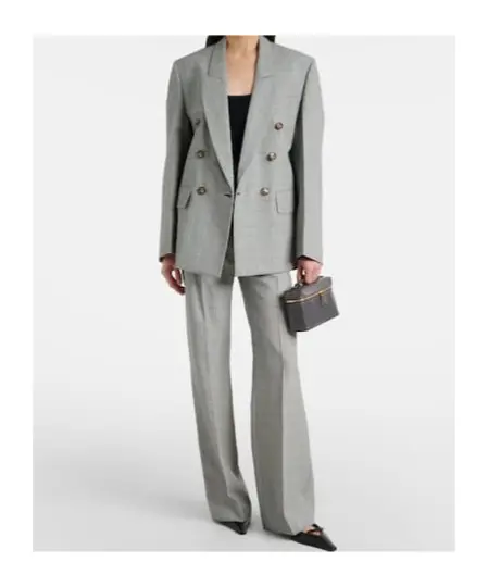Victoria Beckham Checked Virgin Wool Straight Pants