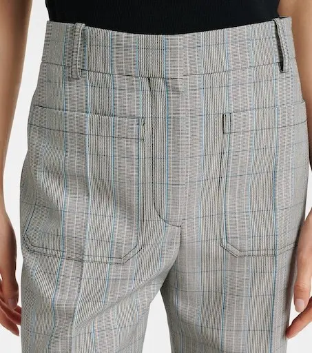 Victoria Beckham Checked Virgin Wool Straight Pants