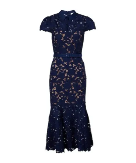SELF-PORTRAIT Belted Lace Midi Dress