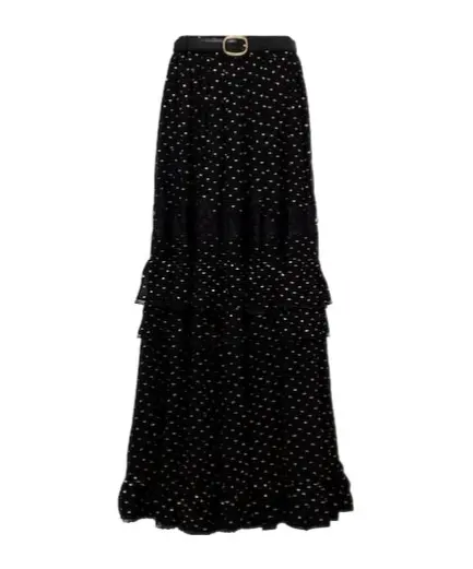 SELF-PORTRAIT Lace-trimmed Polka-dot Chiffon Maxi Skirt - Black
