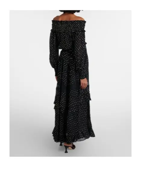 SELF-PORTRAIT Belted Lace-trimmed Polka-dot Chiffon Maxi Skirt