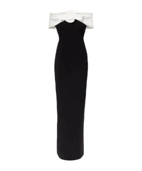 SELF-PORTRAIT Floral-appliqué Off-shoulder Crêpe Gown - Black