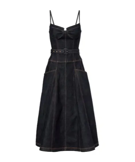 SELF-PORTRAIT Belted Denim Bustier Dress