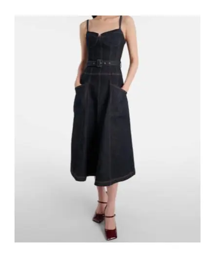 SELF-PORTRAIT Belted Denim Bustier Dress